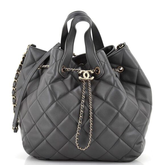 CHANEL | Bags | Chanel Cc Dweller Drawstring Bucket Tote Quilted ...